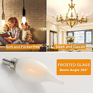 Decoaui E12 LED Chandelier Light Bulbs, 4W(40w Equivalent) Dimmable C11 Frosted Glass, 450 Lumens, 2700K Soft White, Candle Shaped, Ideal for Candelabras Open Fixtures, 12-Pack