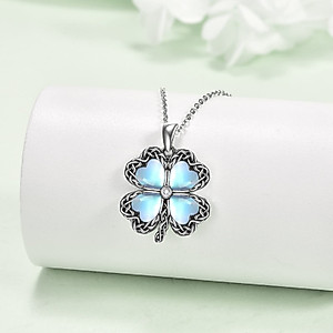 YAFEINI Four Leaf Clover Necklace Sterling Silver Shamrock Necklace Moonstone Clover Jewelry St. Patricks Day Mothers Day for Mum Women
