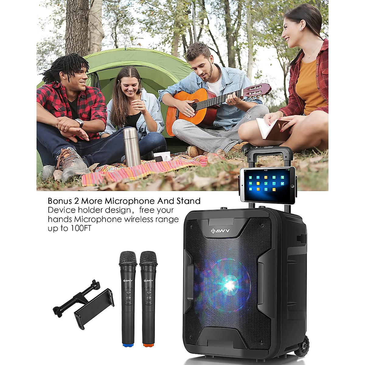 Karaoke Machine for Adults, Wireless Portable PA System Bluetooth Karaoke Speaker with 8" Subwoofer, 2 Wireless Microphones, Disco Ball Light for Christmas Singing Party Home Karaoke Outdoor