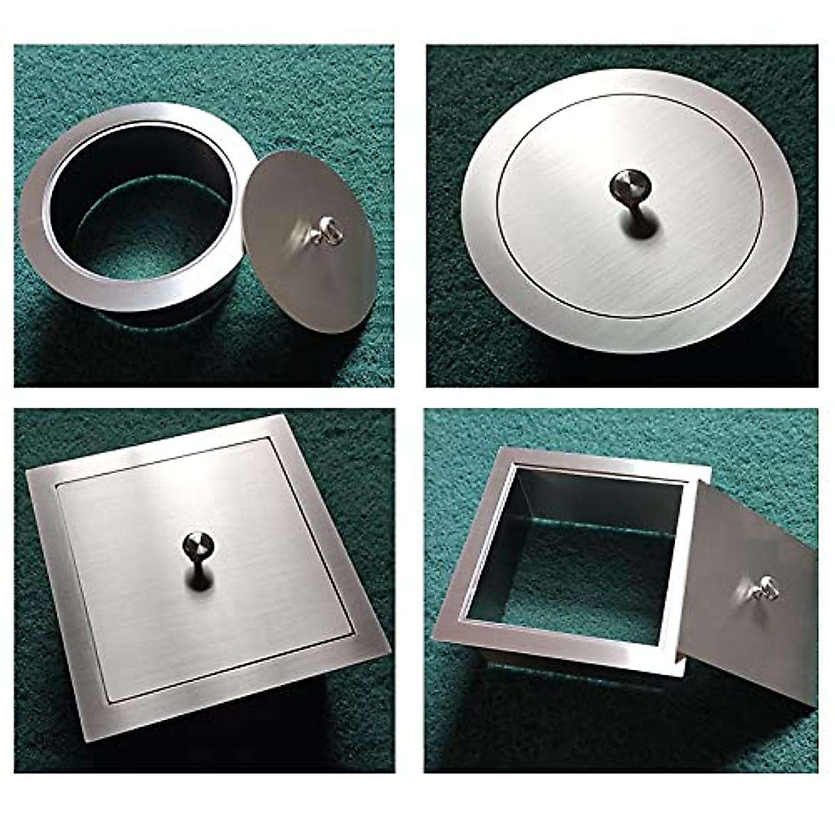 304 Stainless Steel Round Square Countertop Working Top Flush Built-in Waste Trash Chute Grommet with Lid Cover (Square 210MM(8.26"))