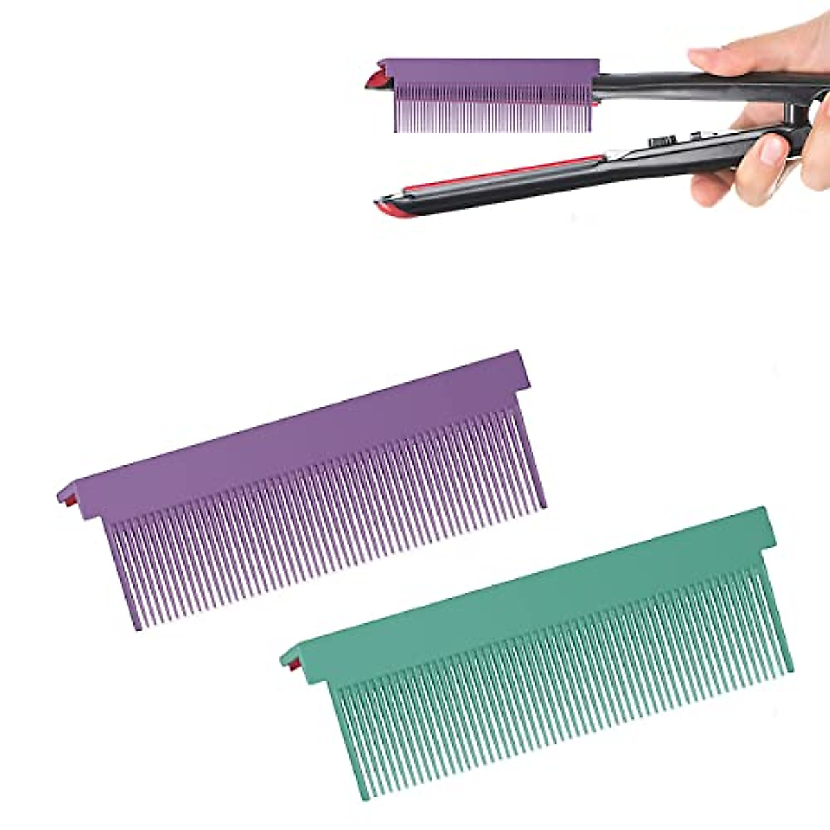 Barber Straightening Comb Attachment for Hair - Hair Straightener Comb, Hair Straightening Comb Attaches to Flat Iron for Low and high Temperature, Styling Comb for Hair Stylist Tool (Blue & Purple)