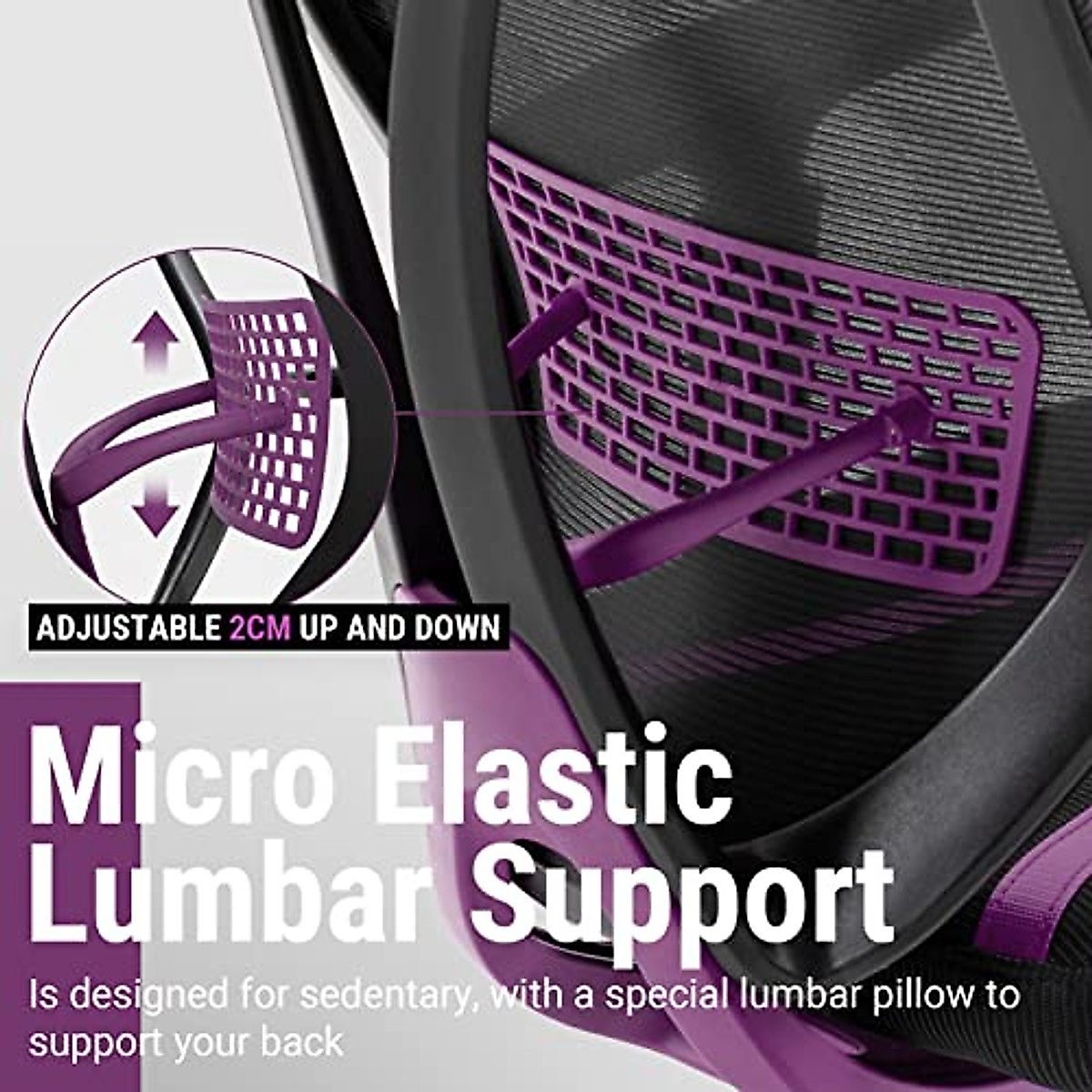 Aodrova Office Chair Gaming Chair with Extra Large Bionic Headrest, Breathable Mesh Office Chair with Ergonomic Lumbar Support and Adjustable 3D Armrests (Purple)