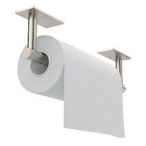 WZKALY Paper Towel Holder Under Cabinet, Adhesive Paper Towel Holder Self-Adhesive or Wall Mounted SUS304 Stainless Steel for Kitchen Bathroom Farmhouse Barbecue Laundry (Sliver)