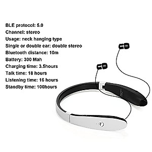 Wireless Earbud Bluetooth-compatible5.0 Neckband Sports Music Earphone Intelligent Noise Reduction Mega Bass SX-991 Fashionable Universal White