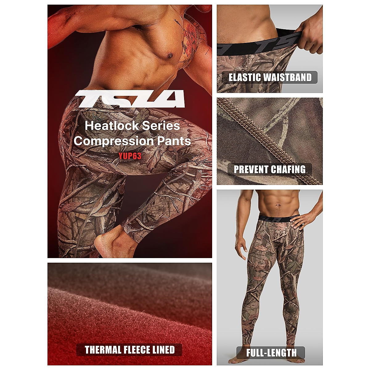 TSLA Men's Thermal Compression Pants, Athletic Sports Leggings & Running Tights, Wintergear Base Layer Bottoms, Heatlock Athletic Print Hunting Camo, Small