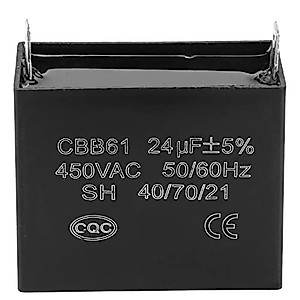 Generator Capacitor, CBB61 Starting Capacitor Generator 450V AC 24uF 50/60Hz for 400/350/300/250VAC UL Suitable for Brushless Gas & Generators