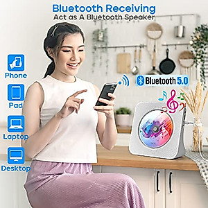 Desktop CD Player with Speakers, ROADOM CD Players for Home, Bluetooth CD Player with Hi-Fi Stereo Sound,Remote Control,Supports CD/Bluetooth/FM Radio/U Disk/AUX/Timer/Repeat