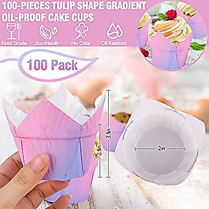 100 Pack Tulip Baking Cupcake Liners, Food Grade Greaseproof Paper Dessert Cup, Festival Gradient Color Muffin Cups Holder, 2x2 inches Cake Container Wrapper for Party, Wedding, Birthday, Christmas