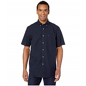 Tommy Hilfiger mens Short Sleeve in Classic Fit Button Down Shirt, Navy Blazer, Small US