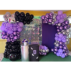 Enanal Purple TV Drama Themed Balloon Garland Arch Kit, 151pcs Black and Chrome Purple Silver Balloons with 4D Foil Balloons for Halloween Gothic Themed Party Supplies Birthday Party Decoration