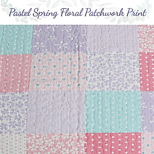 Cozy Line Home Fashions Angelina Floral Dot Pink Light Purple Blue 100% Cotton Reversible Girl Quilt Bedding Set, Bedspread, Coverlet (Twin - 2 Piece)