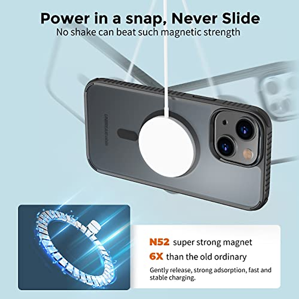 UNBREAKcable Magnetic Case for iPhone 13, [Compatible with MagSafe] [Military Grade Shockproof] [Ultra-Slim] [Non-Slip] Matte Back& Soft Silicone Airbag Bumper for Apple 6.1"– Black (UBHP455)