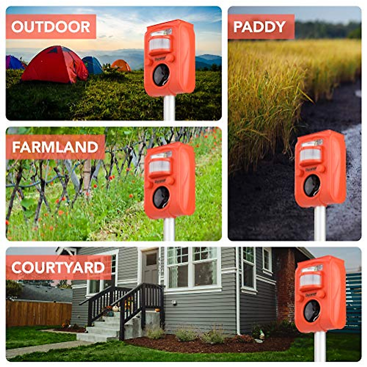 DURANOM Solar Animal Repeller Outdoor, Ultrasonic with Motion Sensor Activated Flashing Led Light Cat, Dog, Deer Repellent