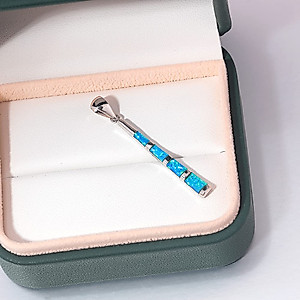 CiNily Blue Opal Pendant Necklace for Women 14K White Gold Plated Long Disc Pendant Ladies Fashion Gemstone Jewelry