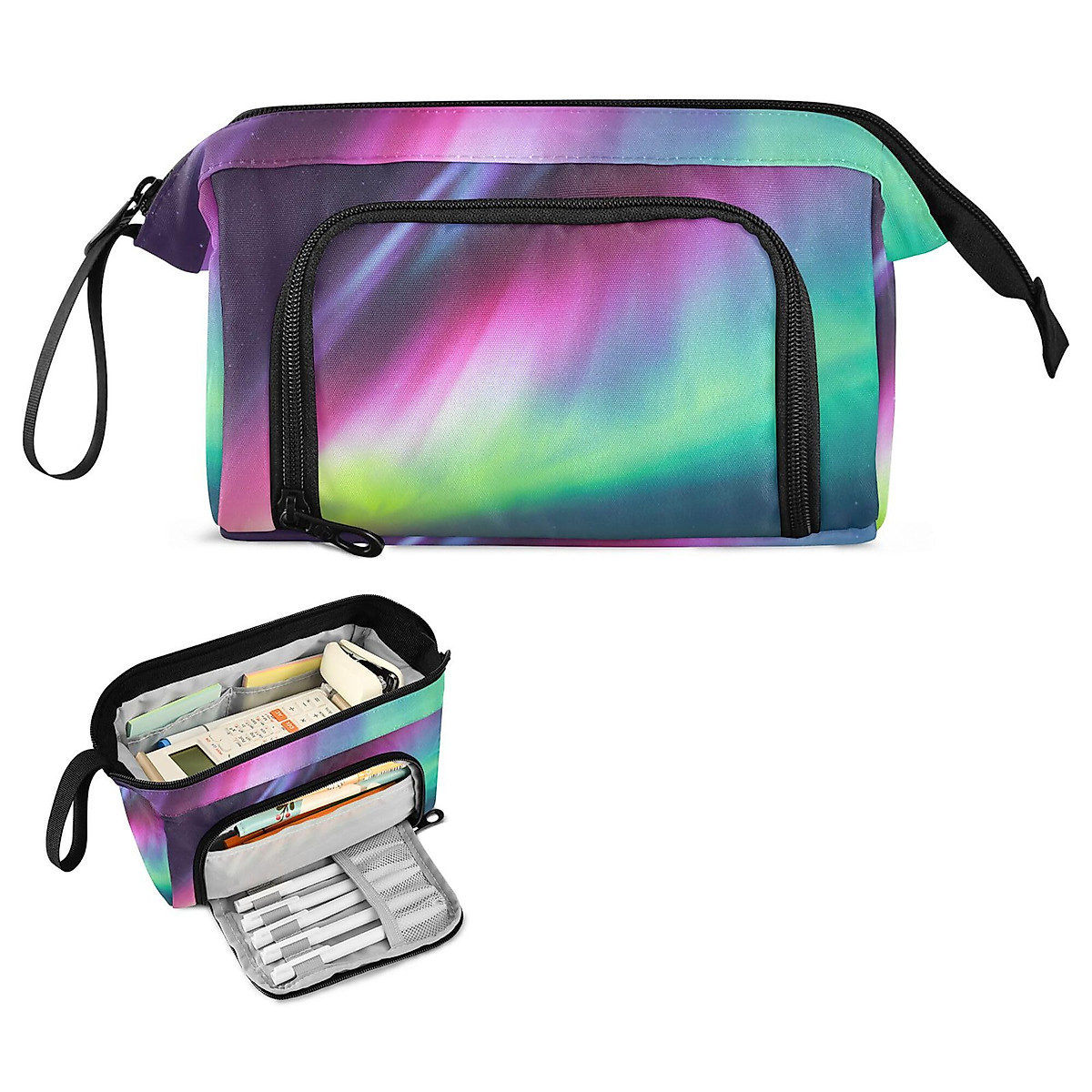 Glaphy Colorful Northern Lights Aurora Borealis Pencil Case Large Capacity Pencil Pouch Bag Pen Carrying Case Zipper Storage Stationery Bag for Office College School