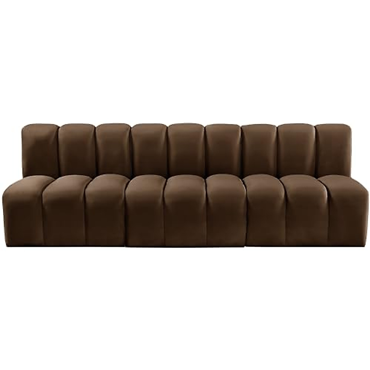 Meridian Furniture 103Brown-S3F Arc Collection Modern | Contemporary Modular Sofa with Soft Brown Velvet, Deep Channel Tufting, Modular Design, 89.5" W x 31" D x 30" H, Brown