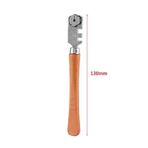 Wheel Glass Cutter,Professional Grade Glass Cutter Tool, Craft Cutting Kit with Wooden Handle,with 6 Cutting Blades,for Glass Bottles,Mirrors,Window Panes,Ceramic Tile