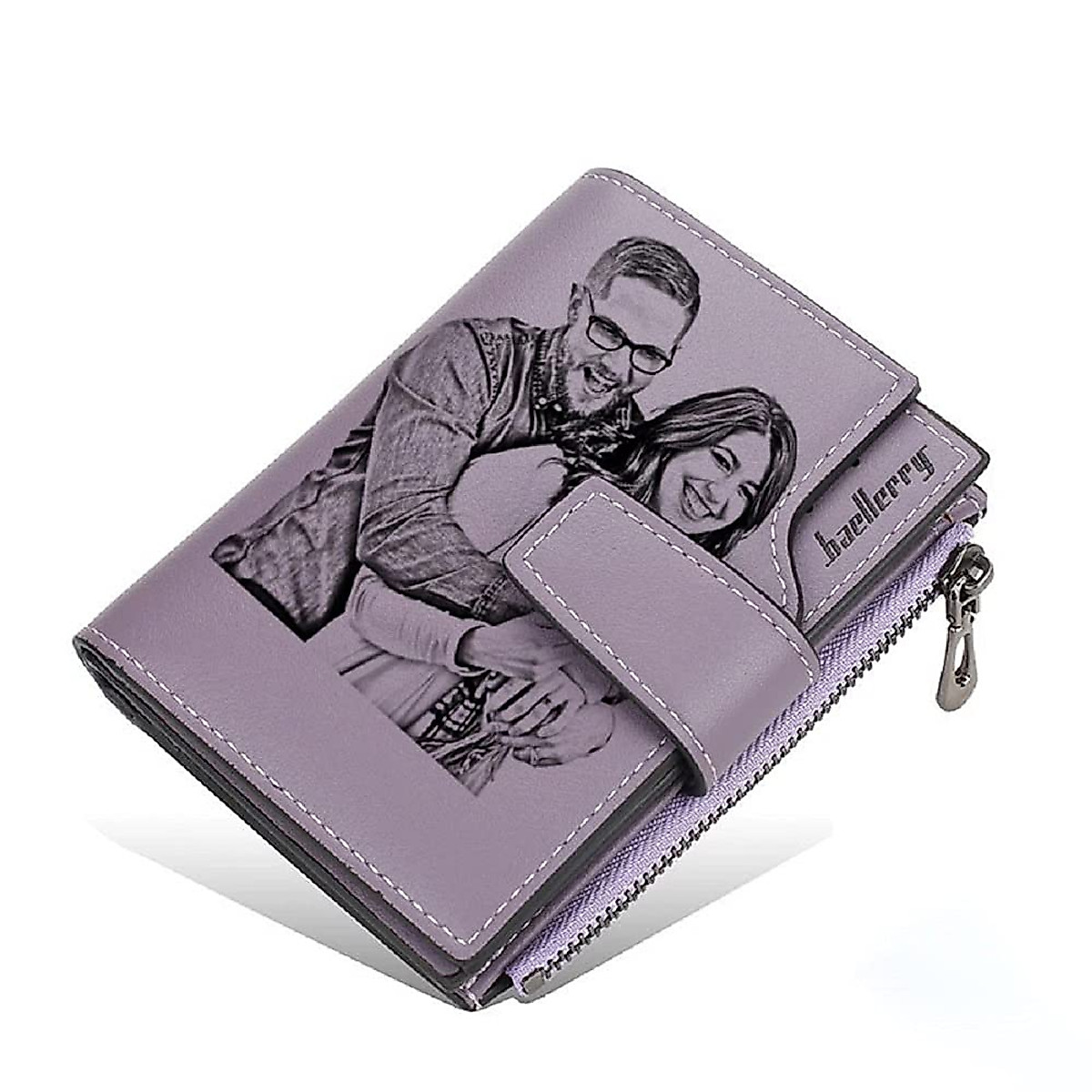 Personalized Women Photo Message Wallet Custom Engraved Wallets Slim Mini Vintage Zipper Leather Ladies Card Holder Custom Birthday Gift for Women Mom Grandma Girlfriend