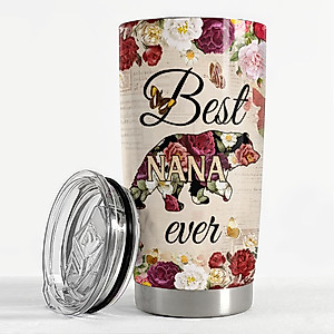 SANDJEST Best Nana Ever Tumbler Gift for Grandmas from Grandkids - 20oz Floral Insulated Stainless Steel Travel Mug Granny Christmas, Birthday, Mother's Day Gifts for Nana, Gigi from Grandchildren