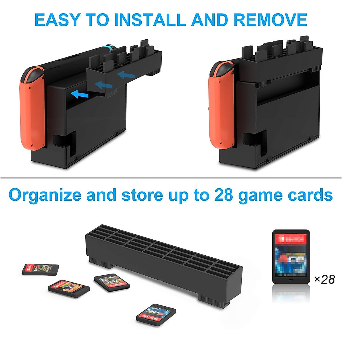 FASTSNAIL Charger Compatible with Nintendo Switch for Joy con, Charging Dock Stand Station Base and Game Card Storage Holder with 28 Game Card Slots Compatible with Nintendo Switch