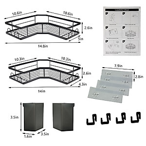 FeekaLife Corner Shower Caddy Shower Organizers Adhesive No Drilling Bathroom Shelves for Storage Shower Organization Shower Caddy Home Decor Kitchen Carbon Steel 2 Pack Black