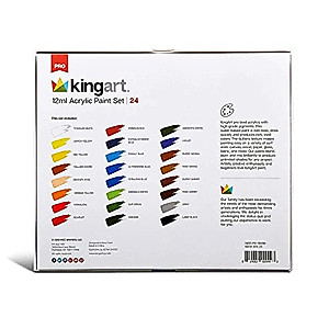 KINGART 505-24 12 mL Unique Colors Acrylic Paint (Set of 24), Assorted