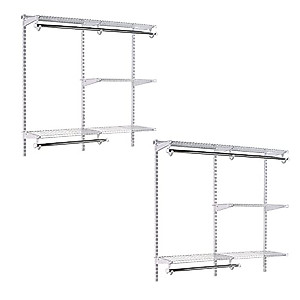 Rubbermaid Configurations 4-8 Feet Expandable Hanging and Shelf Space Custom DIY Closet Organizer Kit, White (2 Pack)