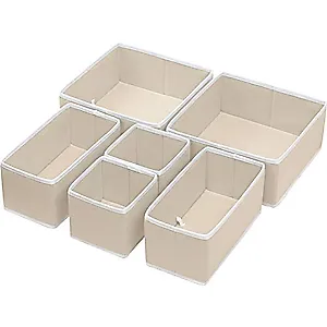 Simple Houseware Foldable Cloth Storage Box Closet Dresser Drawer Divider Organizer Basket Bins for Underwear Bras, Beige (Set of 6)