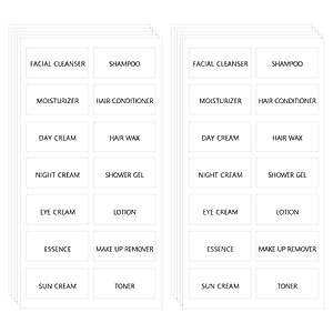 140pcs Clear Bathroom Labels Beauty Organization Labels Waterproof Body Wash Shampoo Dispenser Sticker Skin Care Bottle Stickers for Lotion Cream Cosmetic Travel Bottles Labels
