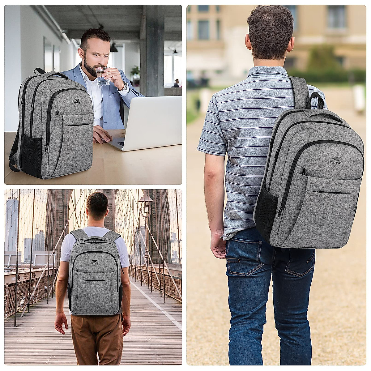 TOTWO Travel Laptop Backpack, 17 Inch Laptop Backpack, Durable Large TSA Approved Backpack with Laptop Compartment, Business Computer Backpack with USB Port College Backpack Gifts for Women Men, Grey