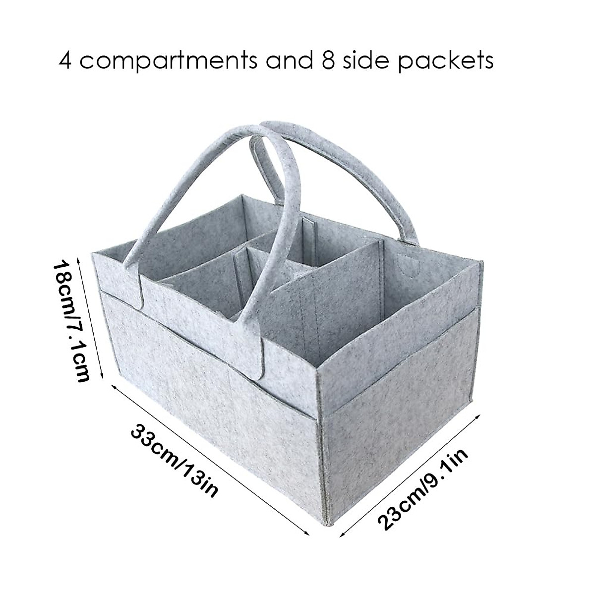 TOFOAN Baby Diaper Caddy Organizer with Removable Inserts,Thickened Felt Nursery Basket,Baby Diaper Bag Organizer with Detachable Dividers,Baby Diaper Caddy Organizer for Changing Table,Car - Grey