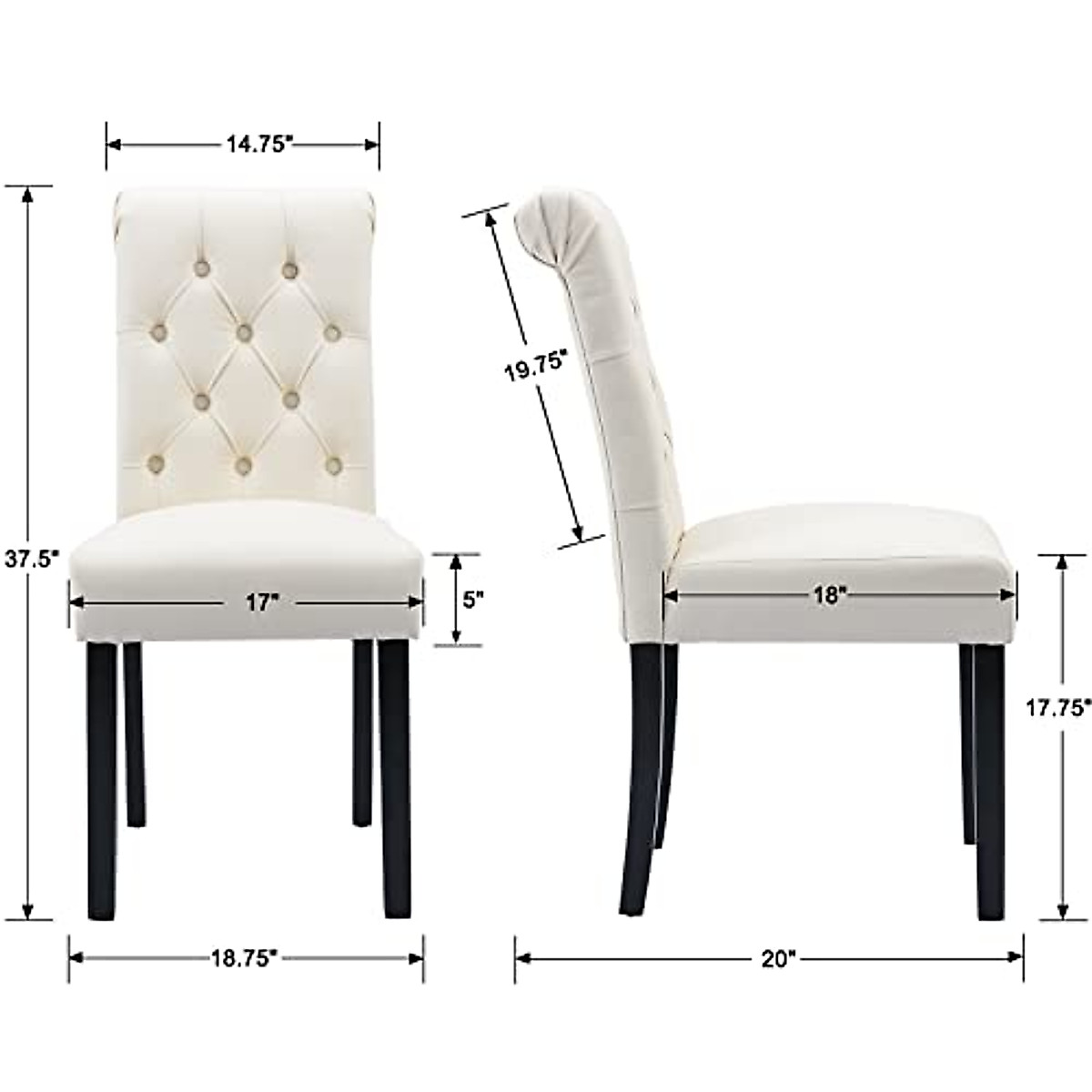 Kmax Leather Dining Chairs Button Tufted Diner Chairs Classic Upholstered Chairs with Wood Legs for Kitchen Dining Room Restaurant Set of 2, Cream