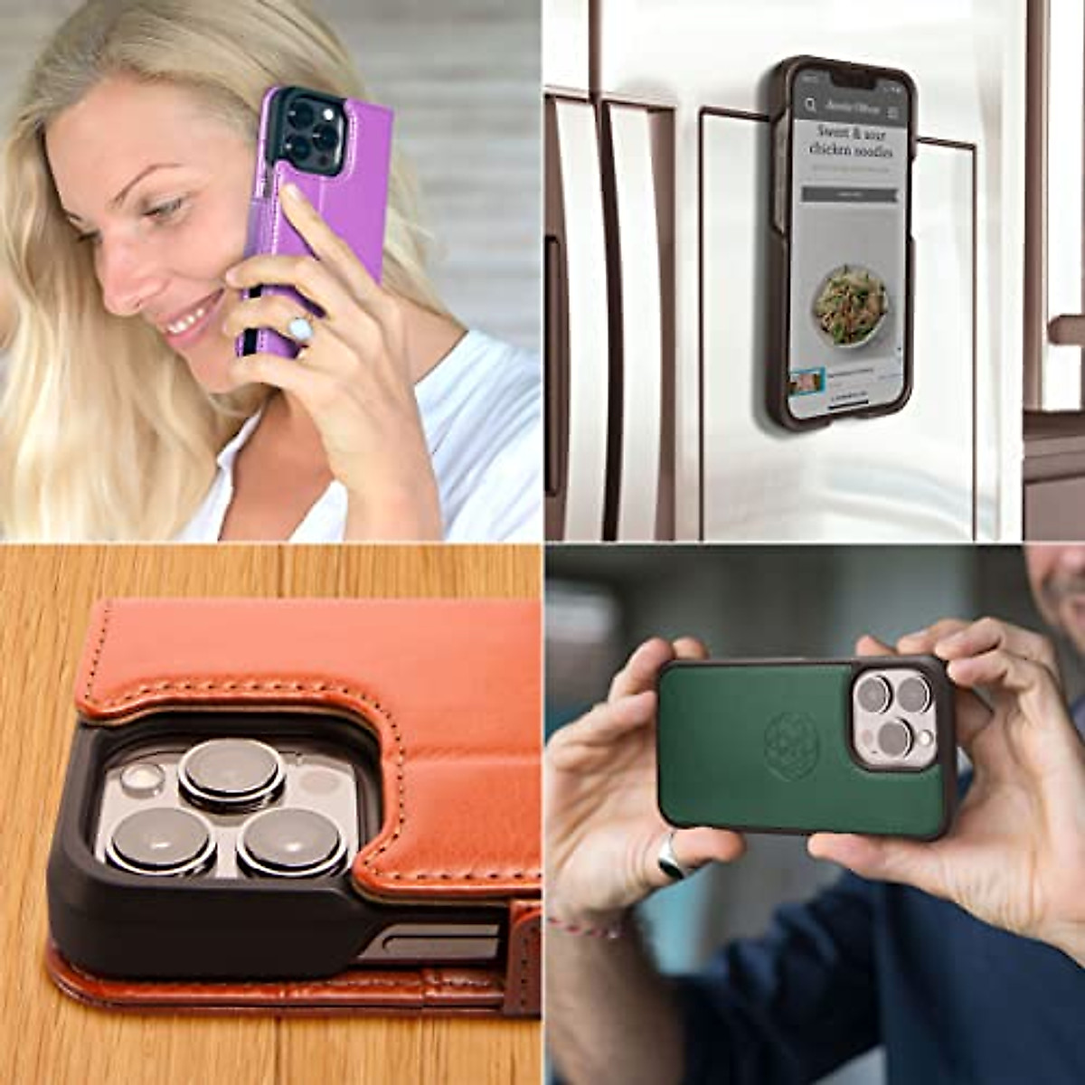 Dreem Fibonacci 2-in-1 Wallet Case for Apple iPhone 14 Pro - Luxury Vegan Leather, Magnetic Detachable Shockproof Phone Case, RFID Card Protection, Magsafe Compatible - Purple