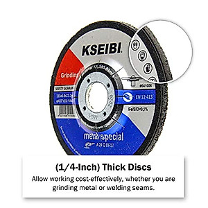 KSEIBI 651006 Grinding Wheels 10-Pack, Aluminum Oxide Discs for Metal & Stainless Steel, 4-1/2" x 1/4" x 7/8", Aggressive Grinding for Angle Grinders, Depressed Center Design