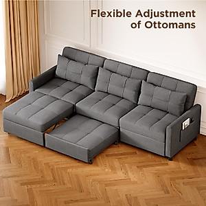 Aiho Convertible Sectional Sofa Bed, Sleeper Sofa Bed with Adjustment Backrest, 84" Pull Out Couch with Ottoman for Livingroom, Apartment, Dark Gray