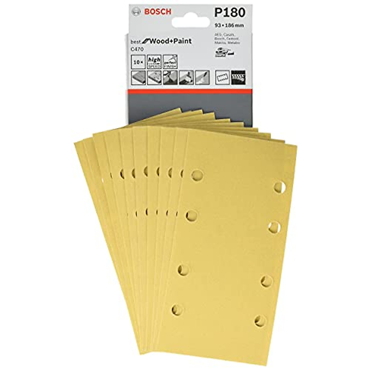 Bosch Professional 2608605257 Wood Top Velcro 8 hole93x185 G180, 93 x 186 mm