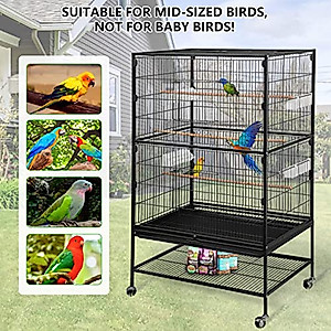 Jhsomdr Bird Cage 52 Inch Standing Wrought Iron Large Parrot Cage for Cockatiels African Grey Quaker Parrotlet Green Cheek Indian Ring Neck Pigeons Parakeets Flight Cage with Rolling Stand