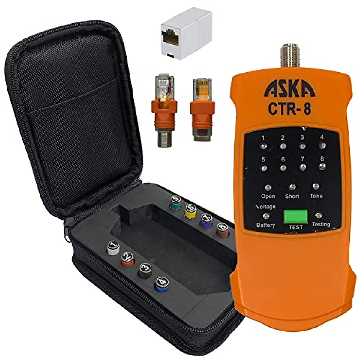 ASKA COM 8-Way Coaxial Cable Mapper Locator Toner Tracer, Circuit Tester, Coax Wire Continuity Tracer, Coax Explorer for Locating RG6 RG59 Coax Cable LAN Cable, Include Battery & 3 RJ-45 Adapters