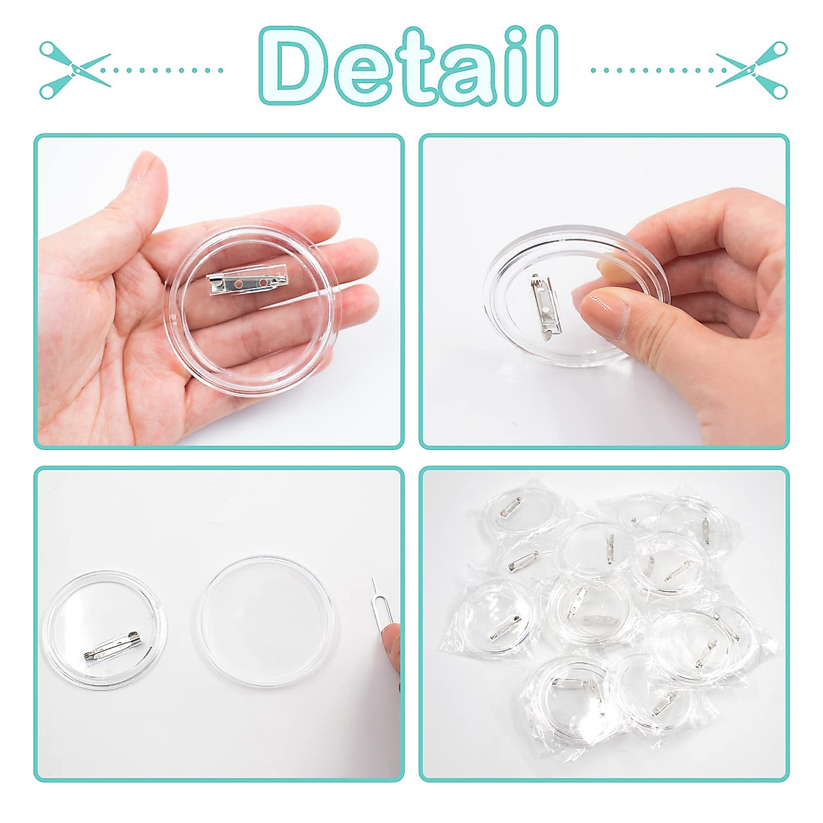 18 Pack Acrylic Design Button 2.4 Inch/60mm Name Badge DIY Buttons Clear Pins for DIY Crafts Children's Paper Craft Activities Pin Back on Clothes, Hats, Bags