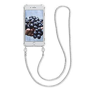 kwmobile Case Compatible with Apple iPhone 7 Plus/iPhone 8 Plus - Crossbody Case Clear Transparent TPU Phone Cover with Metal Chain Strap - Transparent/Silver