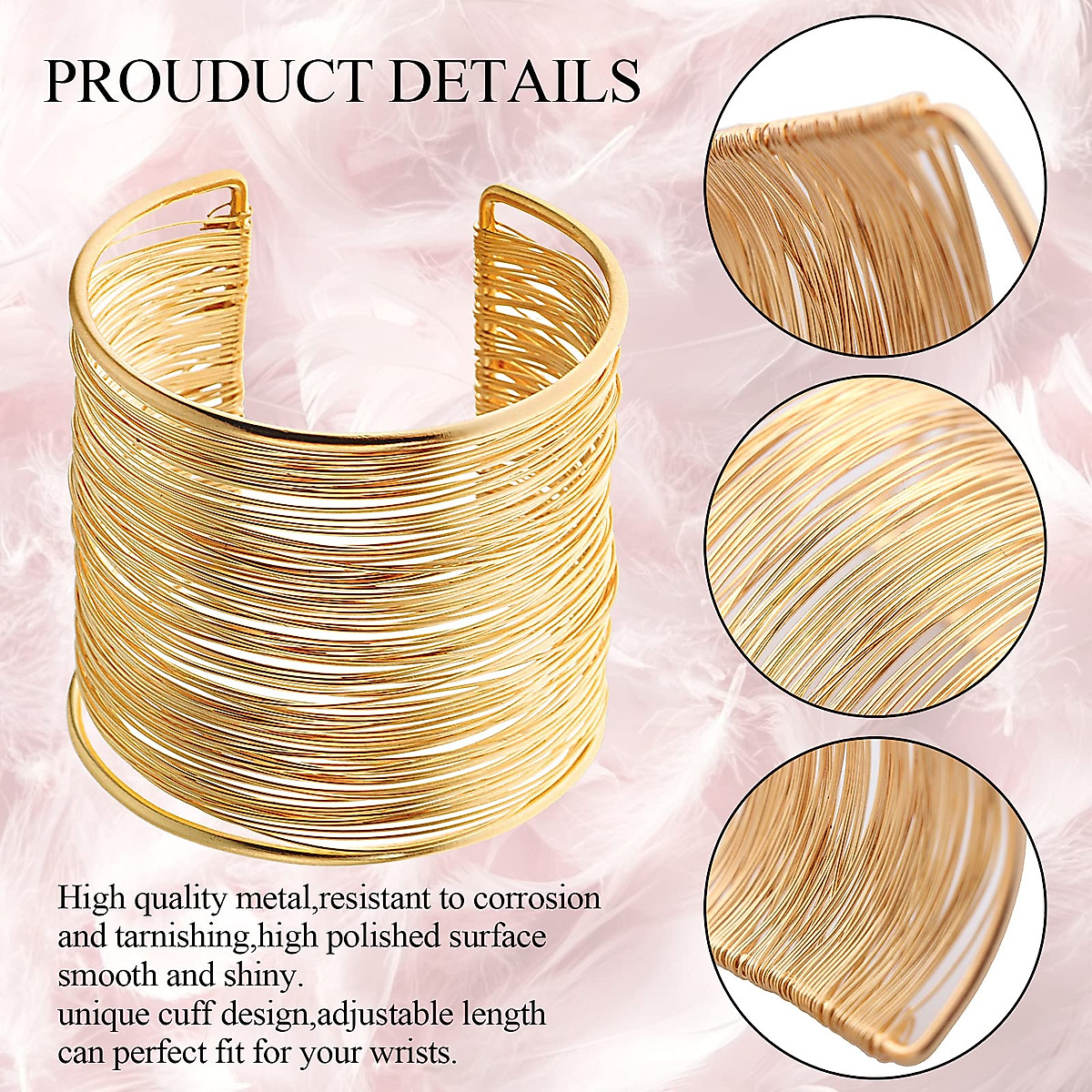 37YIMU 4 Pcs Gold Cuff Bangle Bracelet for Women Open Wide Wire Bracelets Gold Wrist Cuff Wrap Bracelets