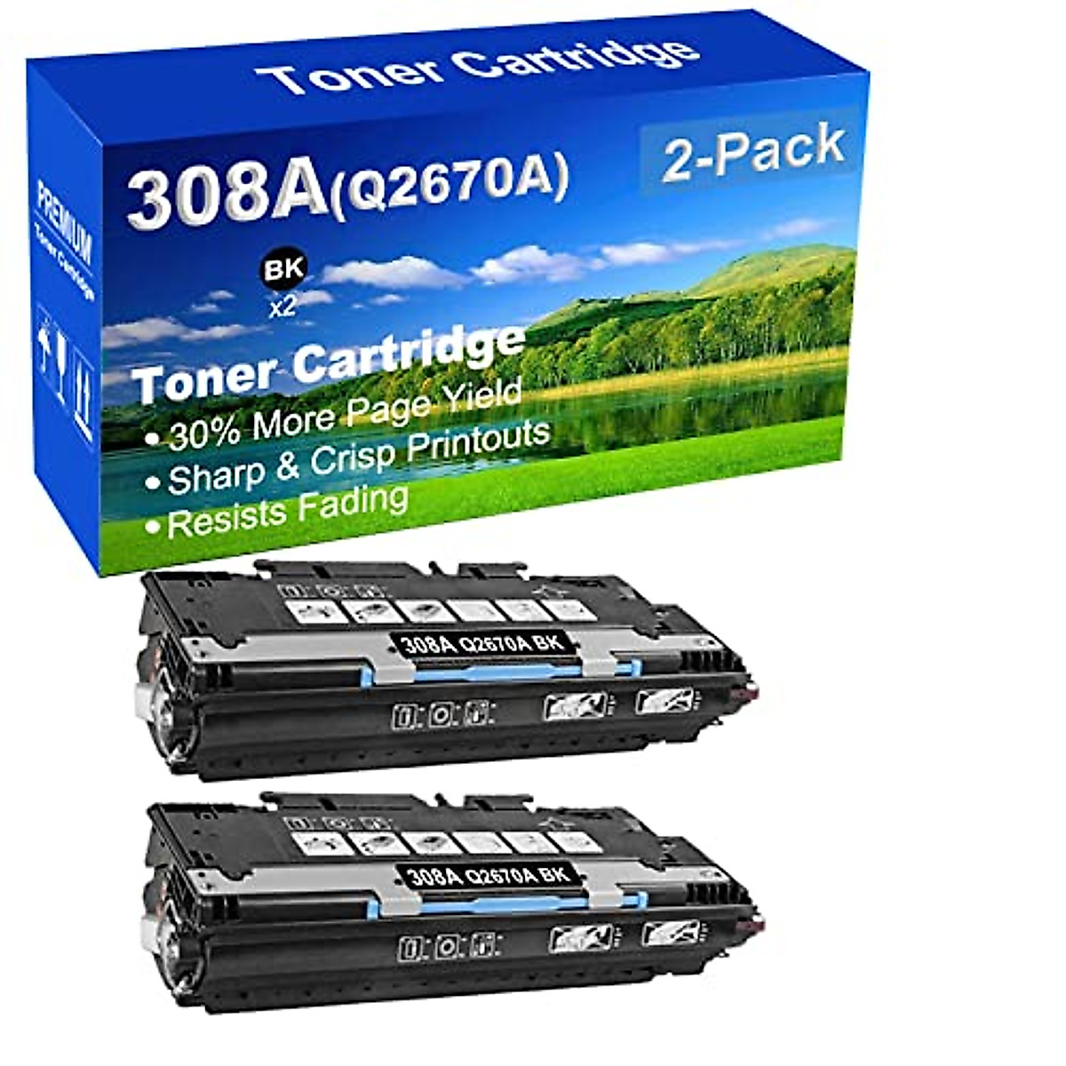2-Pack (Black) Compatible High Yield 308A (Q2670A) Laser Printer Toner Cartridge use for HP 3700, 3700DN, 3700DTN, 3700N Printer