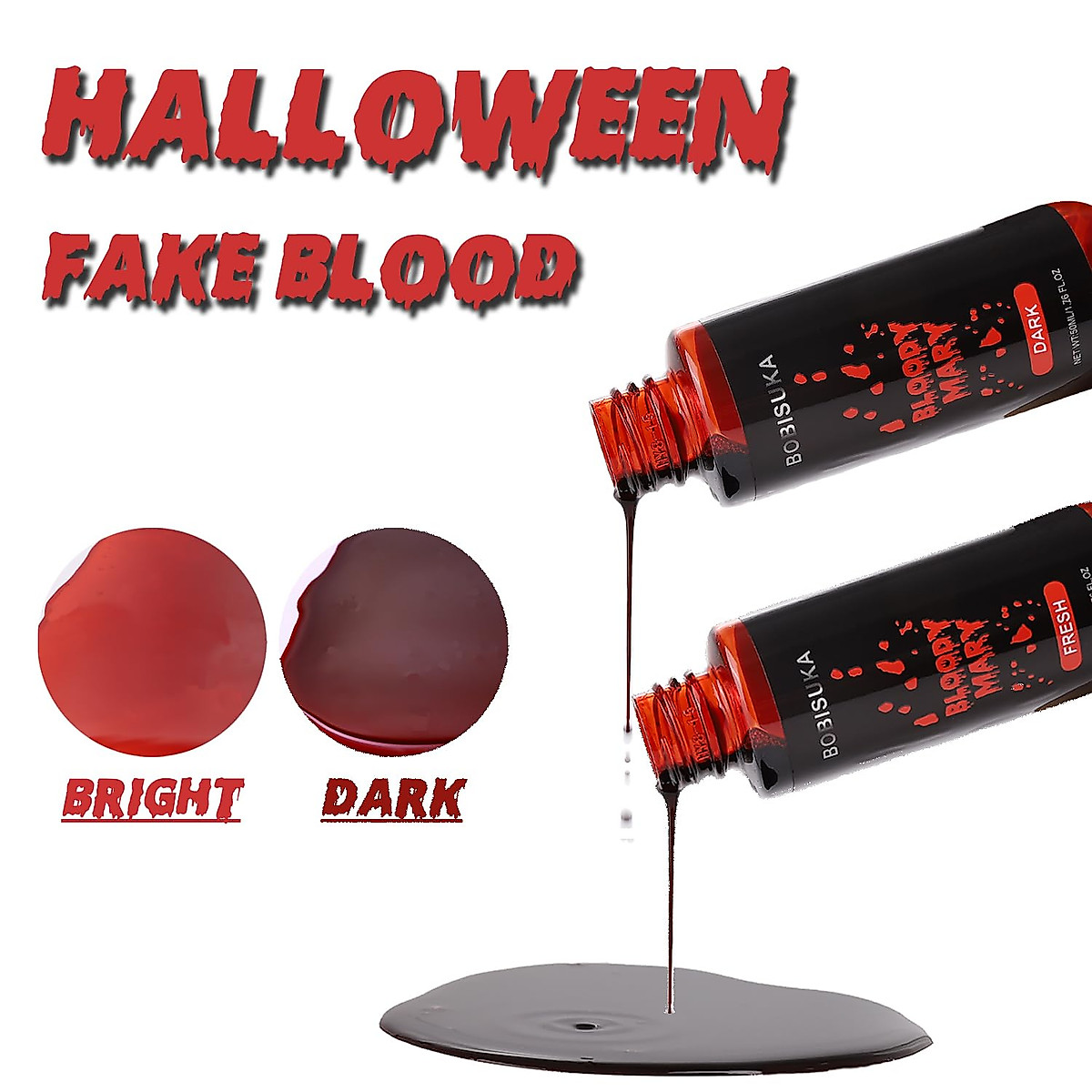 BOBISUKA 2PCS Halloween Fake Blood Makeup Kit - Fresh Red + Dark Red Realistic Washable Special Effects SFX Makeup Set, for Zombie Vampire Cosplay Monster Mouth Clothes Dress Up