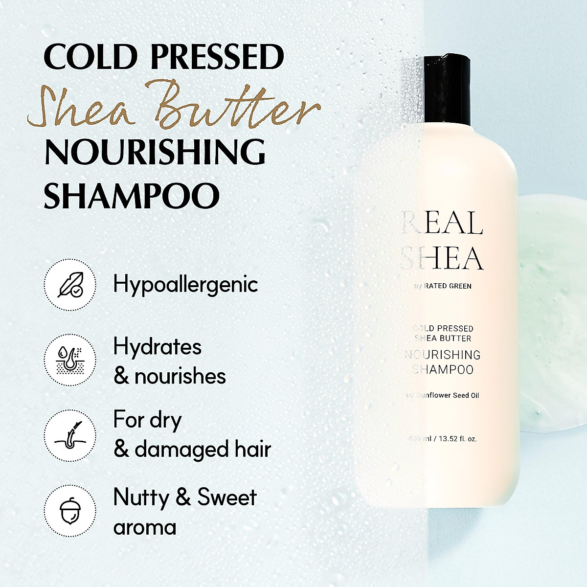 RATED GREEN REAL SHEA Nourishing Shampoo | Sunflower Oil-Infused Moisturizing Shampoo for Dry Damaged Hair | Preservative & Chemical Free Shampoo | Moist-Boosting Dry Hair Shampoo 13.52 Fl Oz