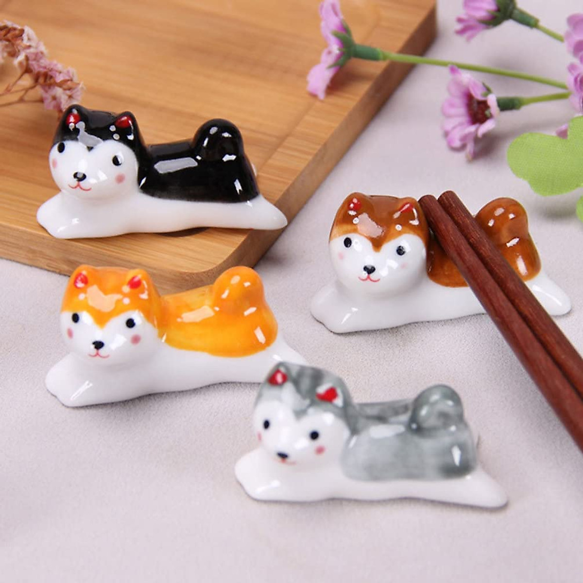 Hemoton 4pcs Ceramic Chopstick Rest Chopstick Stand Puppy Chopstick Rest Chopstick Holder Cute Chopsticks Japan Store Pillow Decorative Chopstick Accessory Ceramics Desktop Cutlery Rack