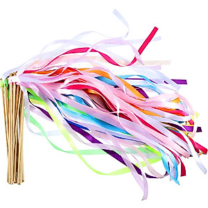 40 Pieces Mix Color Ribbon Sticks with Bell Fairy Stick Party Streamers for Wedding Party(Multicolor)