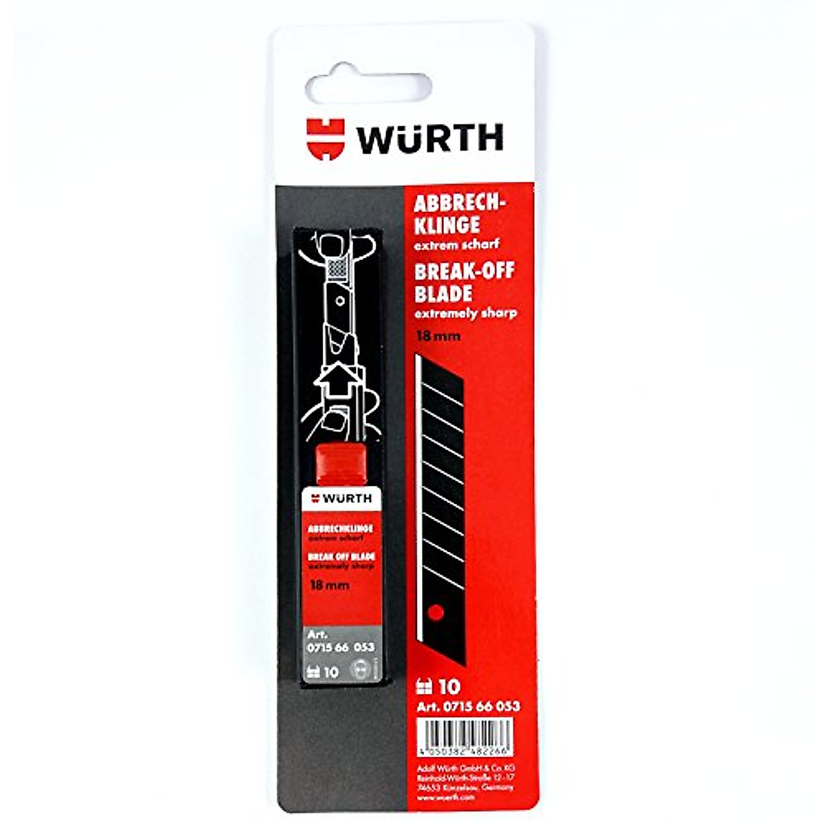 10 Pack Extremely Sharp 18mm Tajima Break-Off Blades for Wurth 2K Box Cutter Knife Model Number 071566275