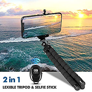 Phone Tripod,Portable and Flexible Adjustable Cell Phone Stand Holder with Remote and Universal Clip for iPhone Android Phone Compact Digital Camera Sports Camera