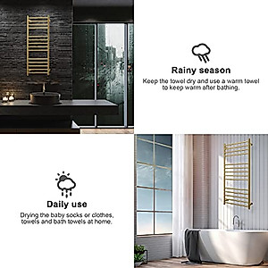 BILLY'S HOME Wall-Mounted Towel Warmer, Luxury Electric Heated Towel Drying Rack with 14 Bars, 43.3 × 20.5 × 4.9 inch, 304 Stainless Steel Gold for Bathroom (HARDWIRING)