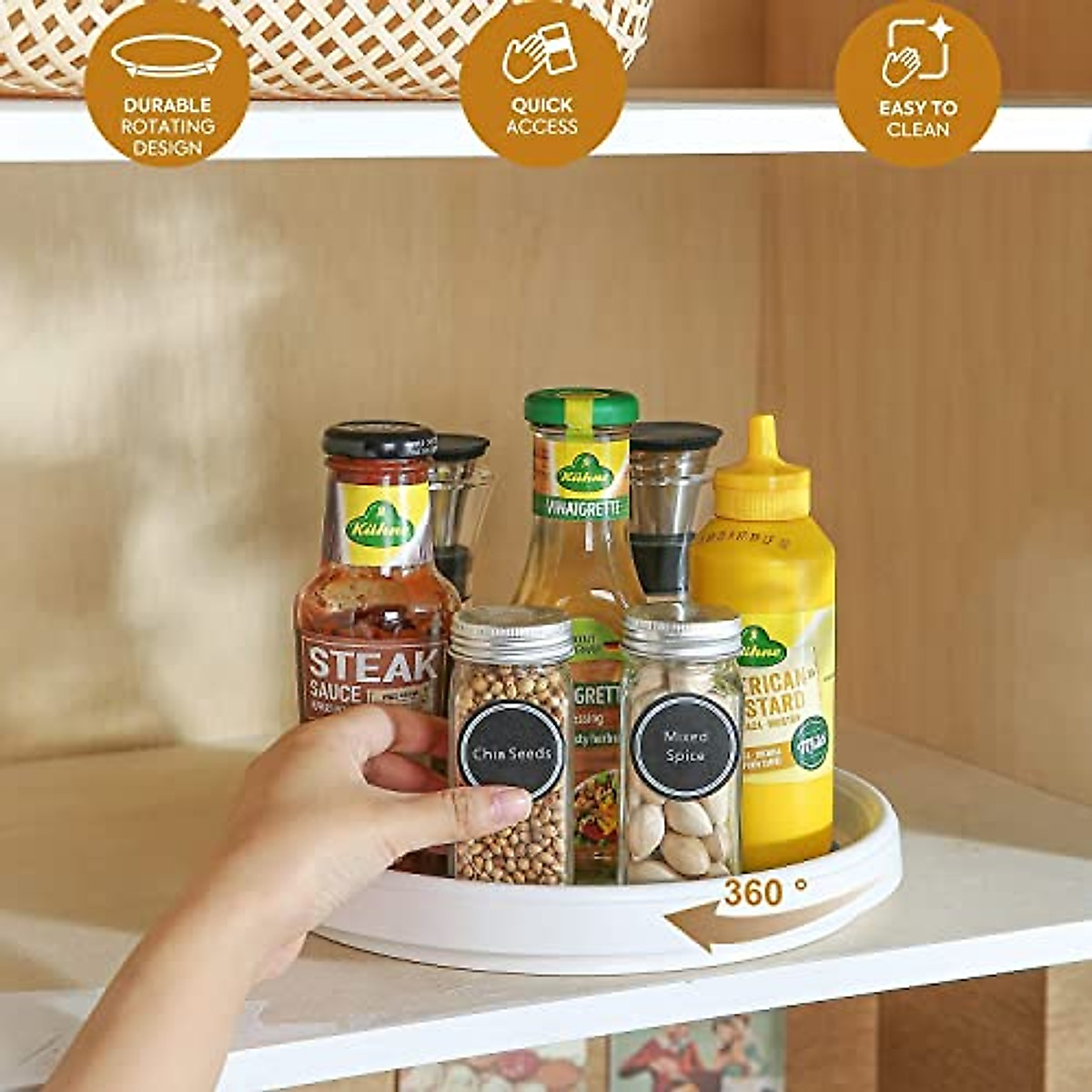 [ 2 Pack ] 10 inch and 9 inch Non-Skid Lazy Susan Organizers Turntable for Cabinet,Pantry Organization and Storage for Kitchen, Pantry, Cabinet, Dining Table, Fridge, Countertop，Vanity